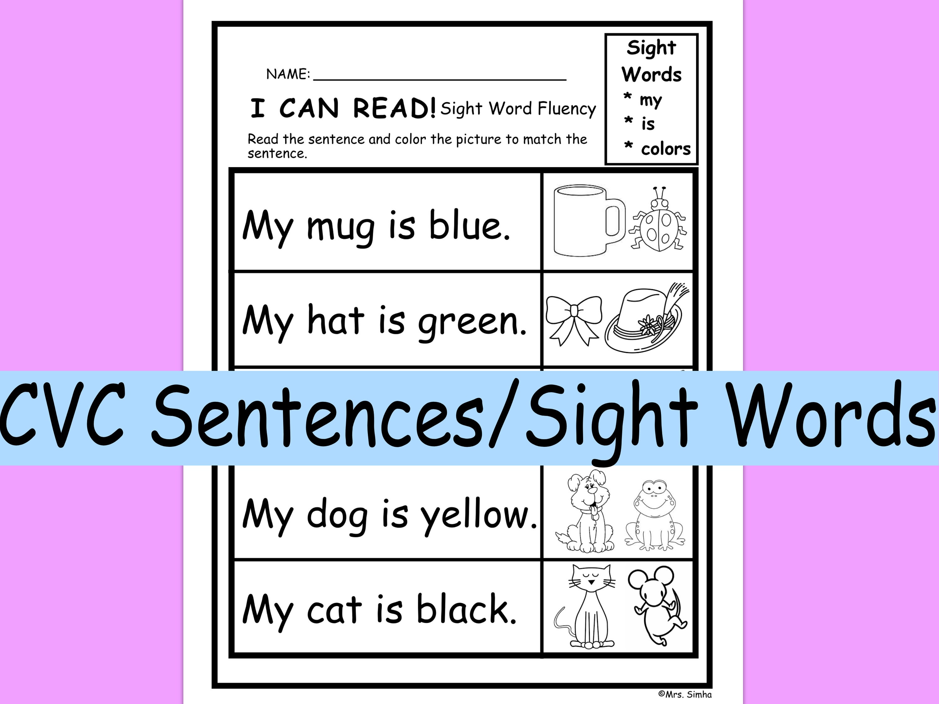 Phonics CVC Worksheets - Sentences/sight Words Practice!! - Etsy