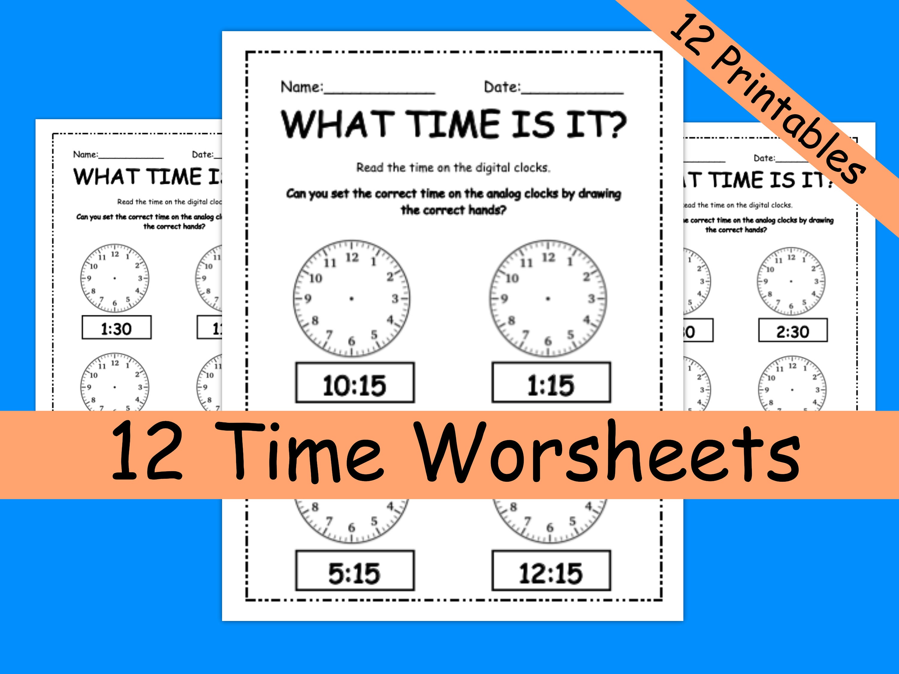 12 Telling Time Worksheets for Kindergarten, 1st Grade, 2nd Grade - Etsy