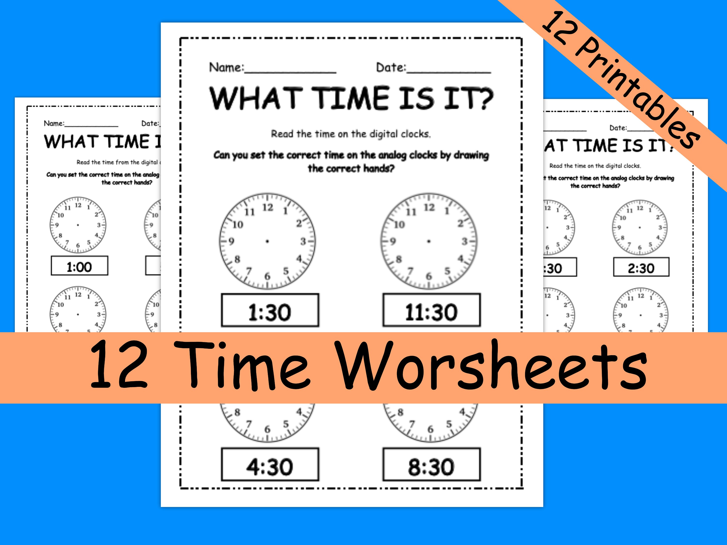 12 Telling Time Worksheets for Kindergarten, 1st Grade, 2nd Grade - Etsy