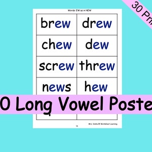 Phonics Long Vowel Posters (printables) Phonics Posters/flashcards for ...