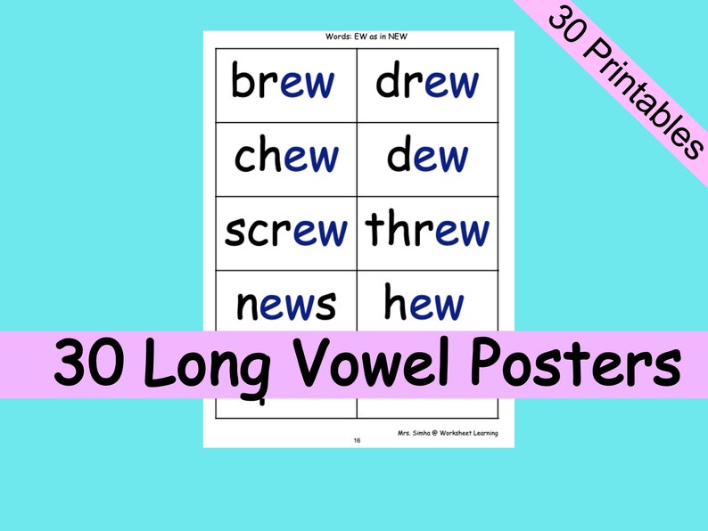 Phonics Long Vowel Posters (printables) Phonics Posters/flashcards for ...