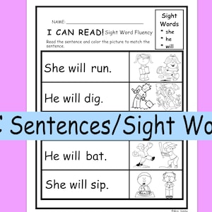 Phonics CVC Worksheets - Sentences/sight Words Practice!! - Etsy