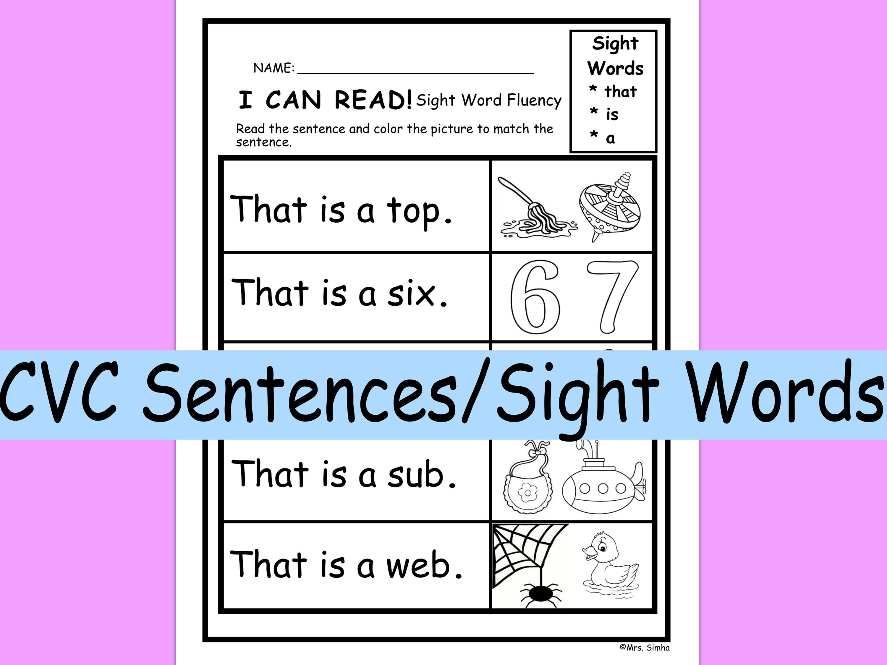 Phonics CVC Worksheets - #1 Sentences/sight Words Practice!! (#2 Packet ...