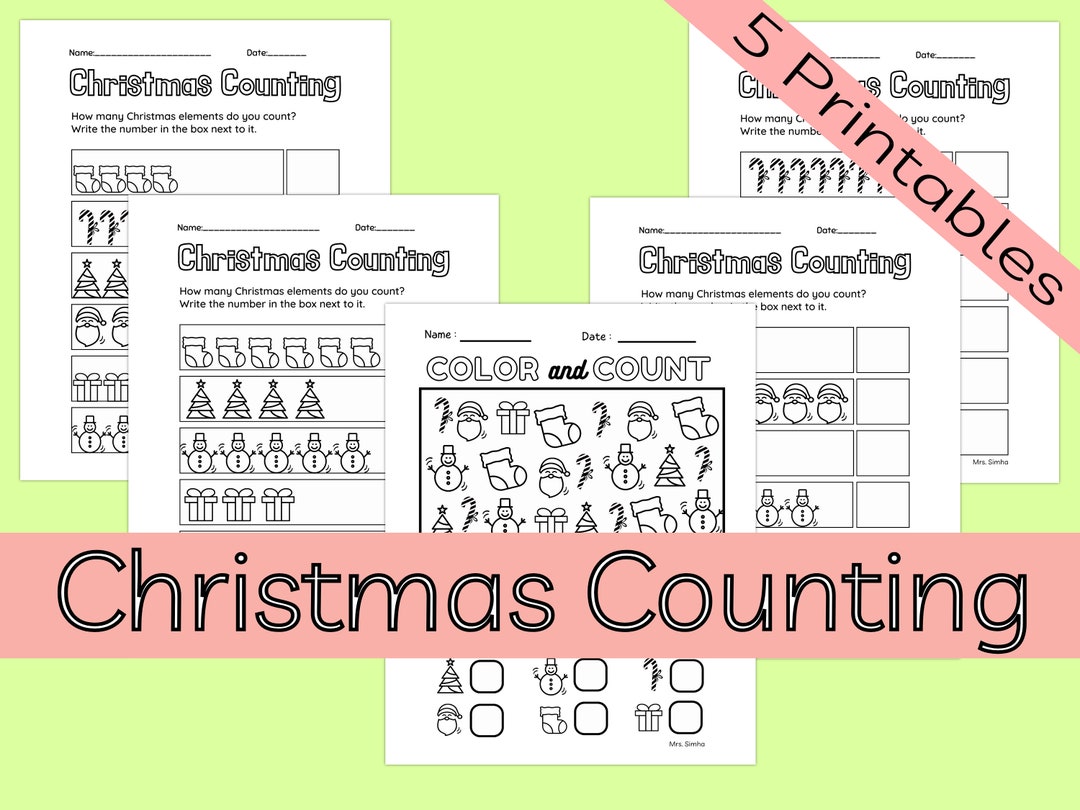 5 Christmas/winter Count & Color Worksheets: Teach Kids to Count and ...