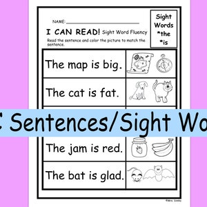 Phonics CVC Worksheets - #1 Sentences/sight Words Practice!! (#2 Packet ...
