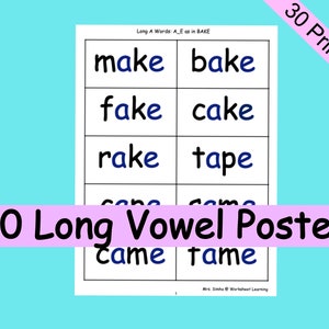 Phonics Long Vowel Posters (printables) Phonics Posters/flashcards for ...