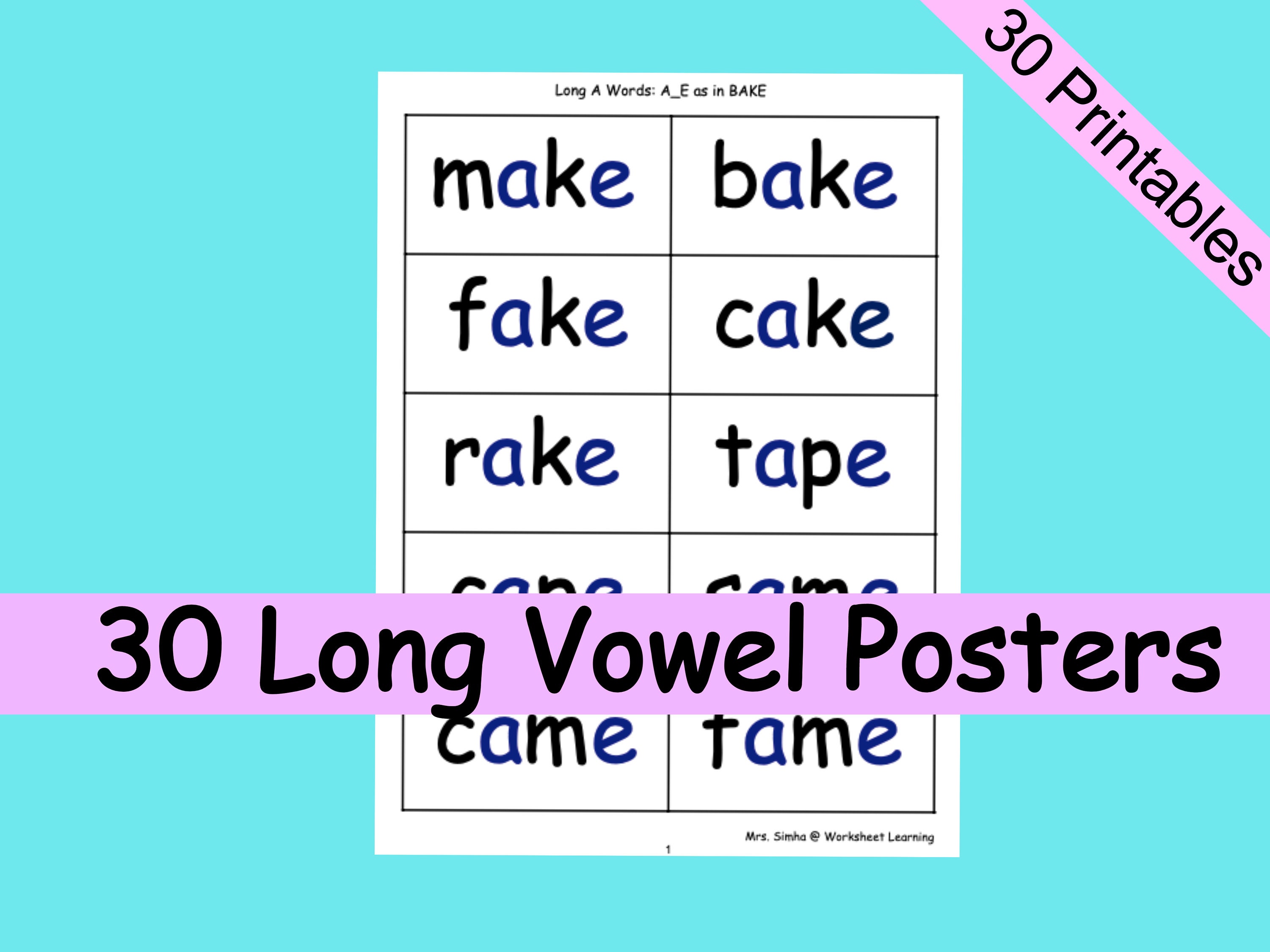 Phonics Long Vowel Posters (printables) Phonics Posters/flashcards for ...