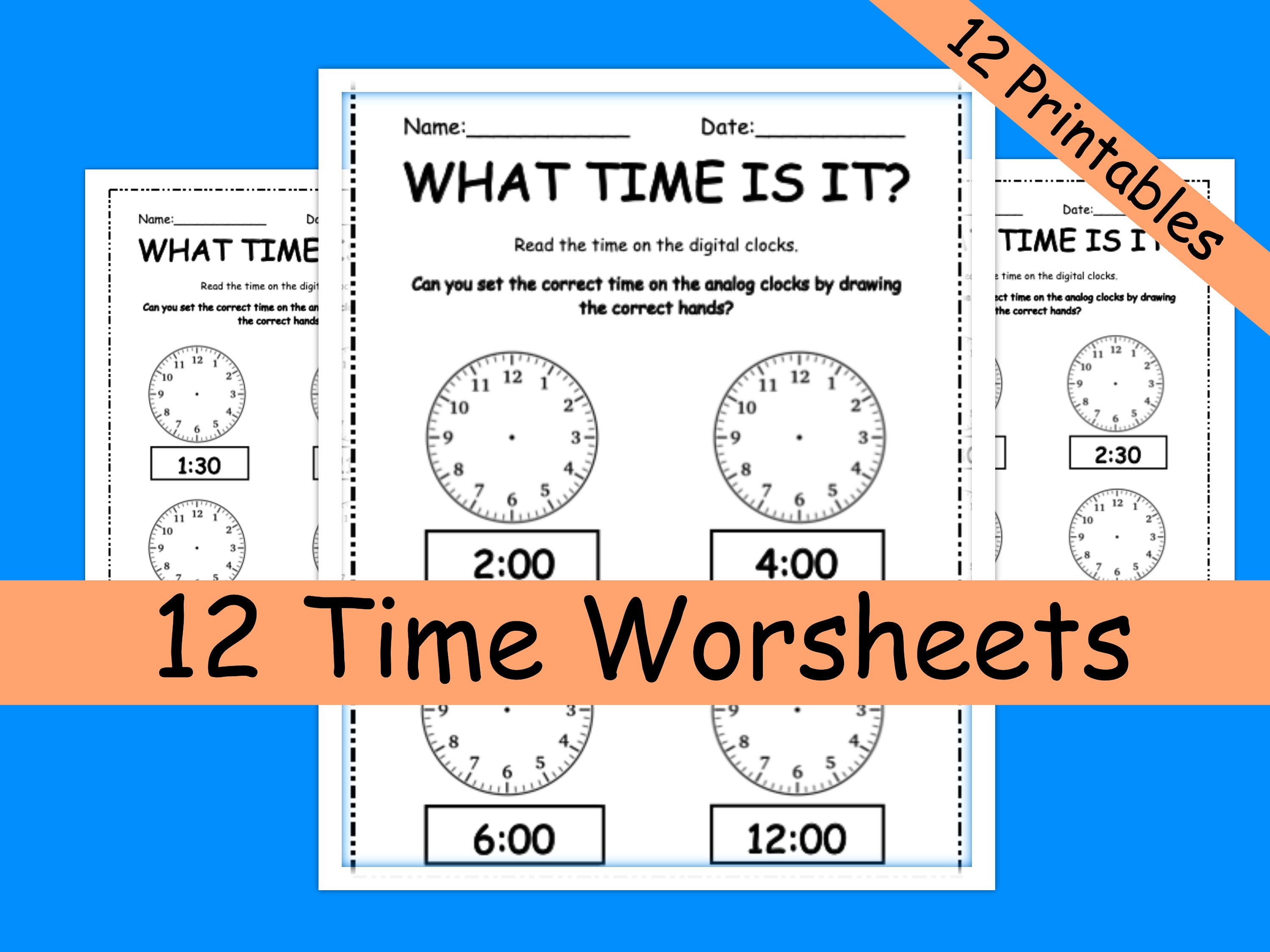 12 Telling Time Worksheets for Kindergarten, 1st Grade, 2nd Grade - Etsy