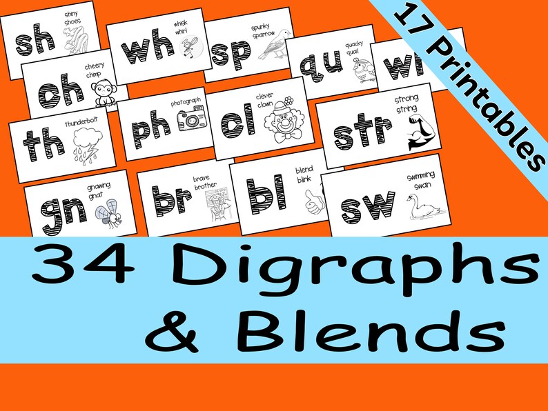 Phonics Flash Cards, Digraphs and Blends - Etsy