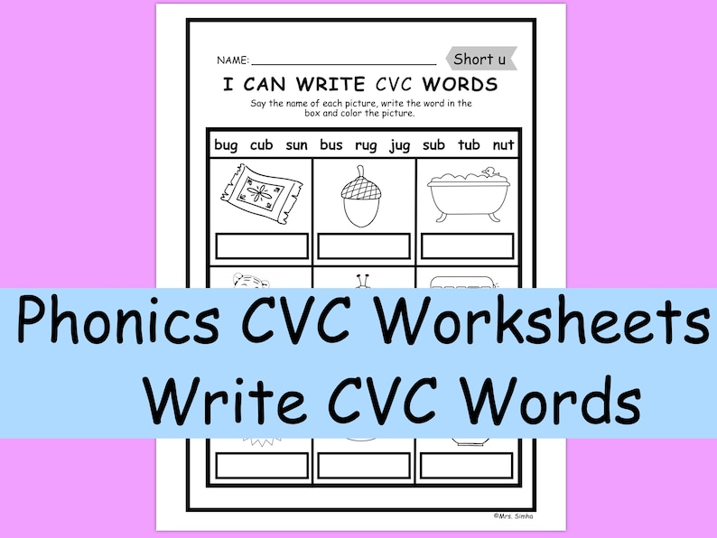 Phonics CVC Worksheets- I Can Write CVC Words! for Kindergarten and ...
