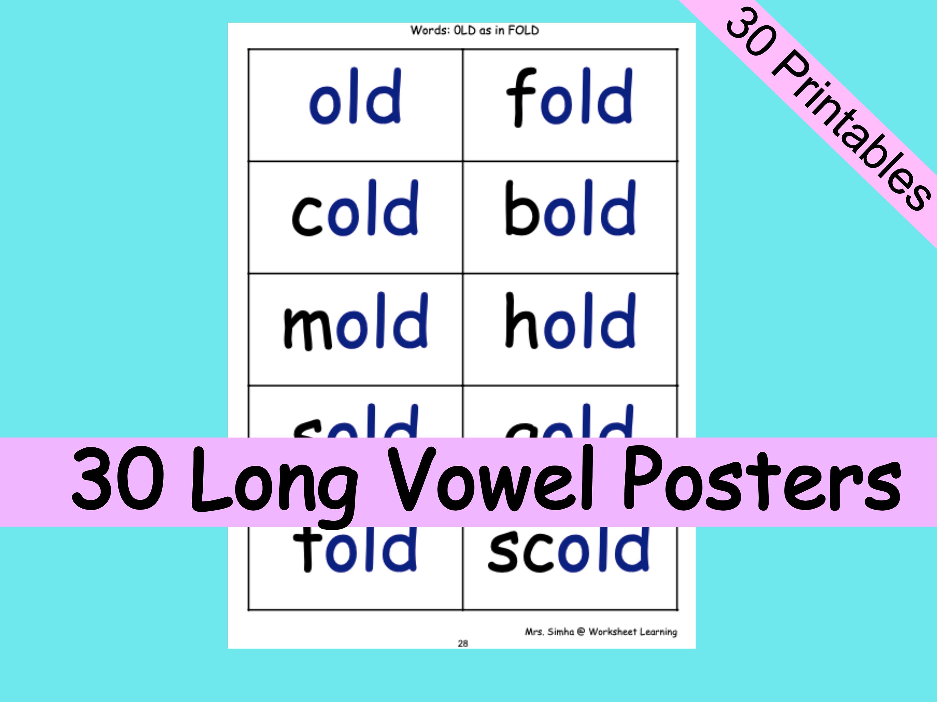 Phonics Long Vowel Posters (printables) Phonics Posters/flashcards for ...