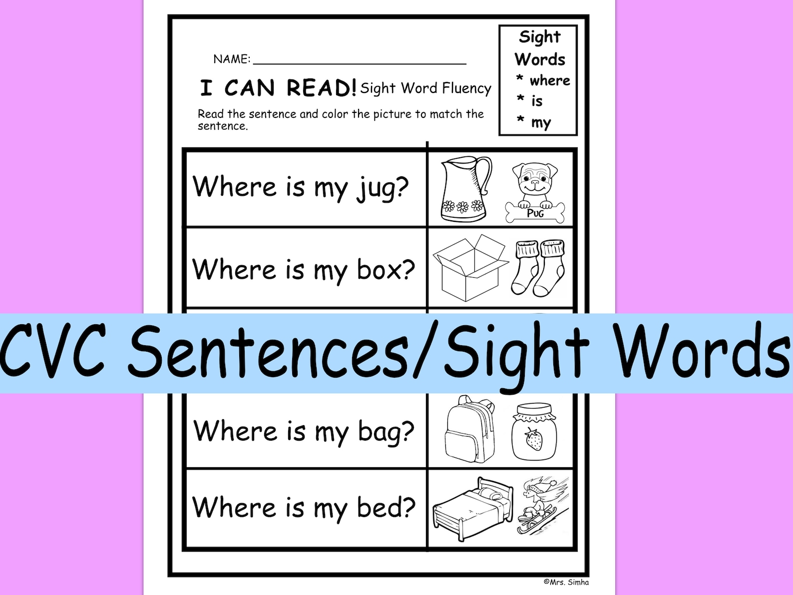 Phonics CVC Worksheets - Sentences/sight Words Practice!! - Etsy