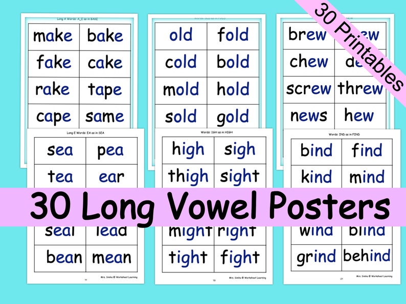 Phonics Long Vowel Posters (printables) Phonics Posters/flashcards for ...