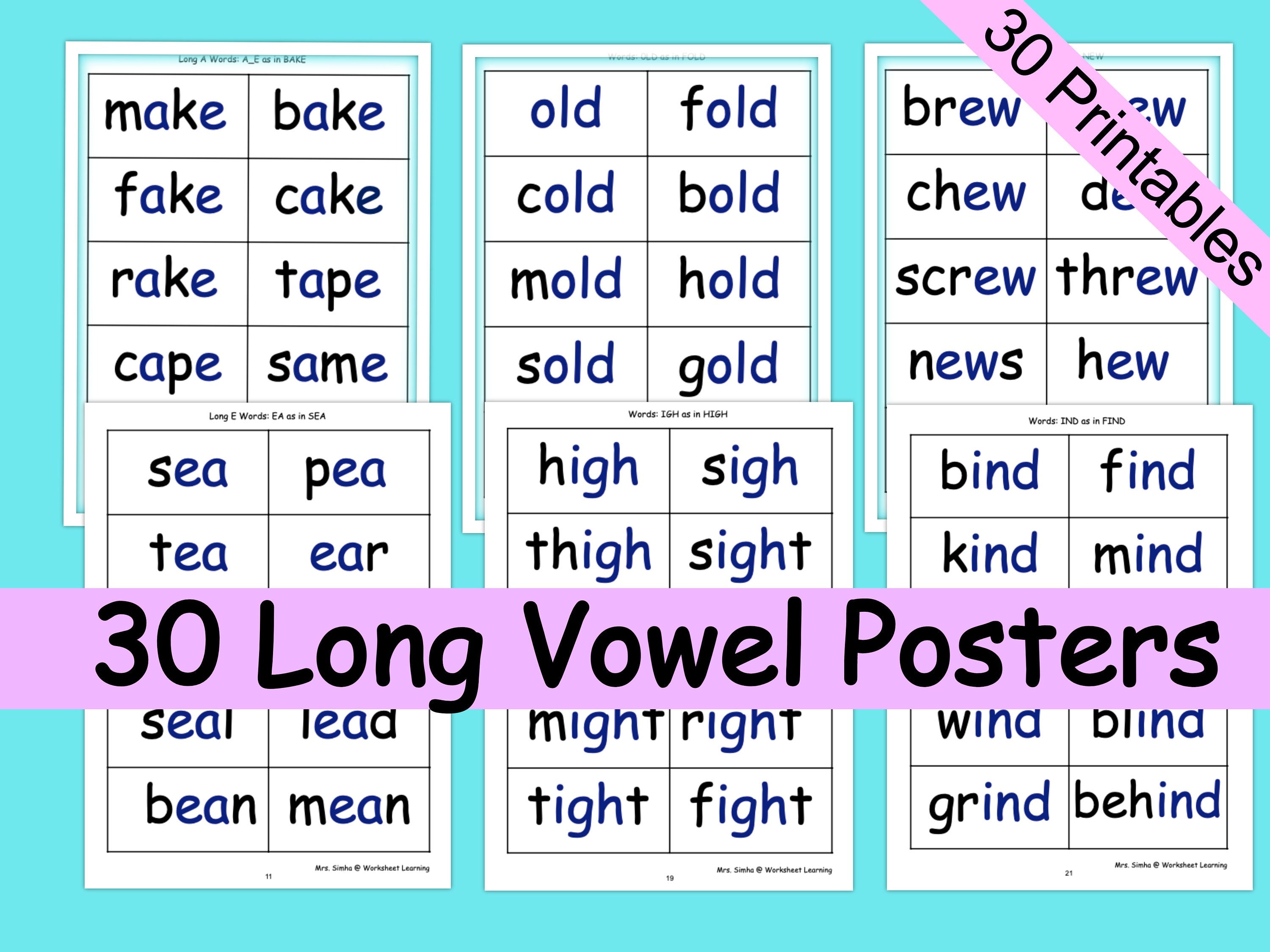 Phonics Long Vowel Posters (printables) Phonics Posters/flashcards for ...