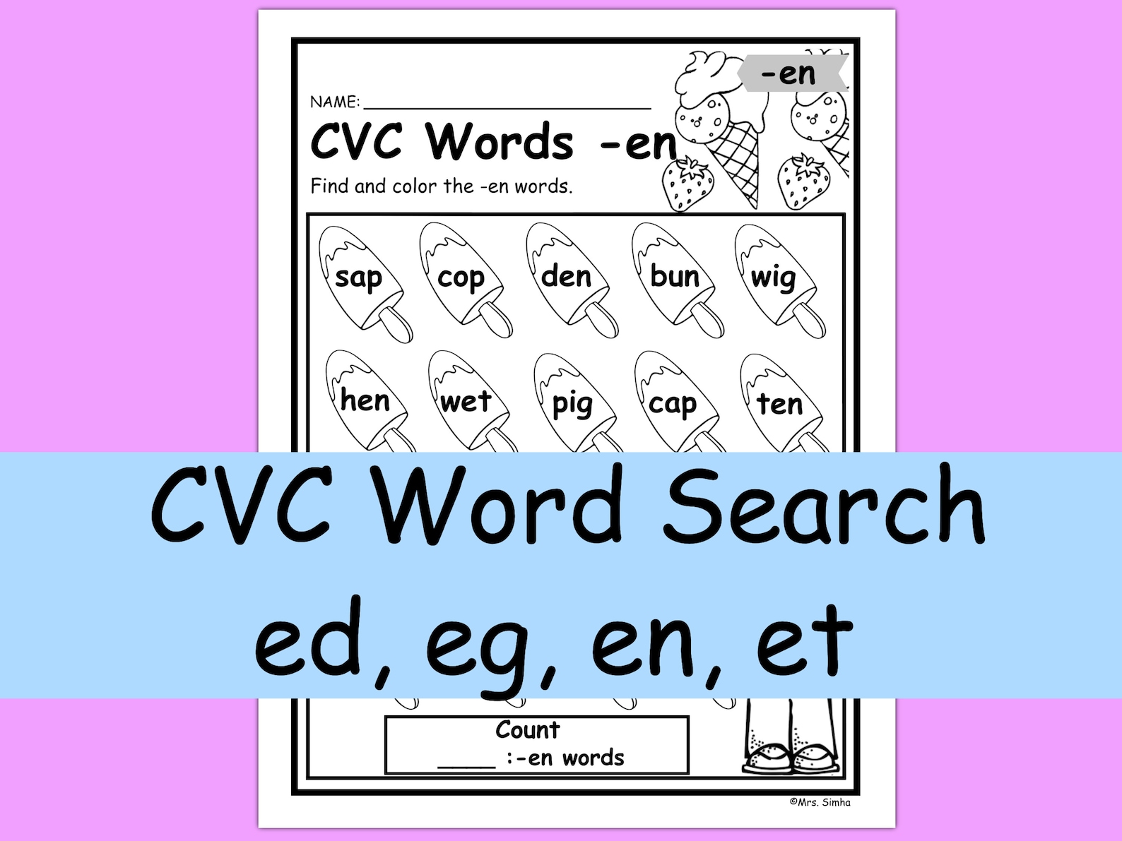 Phonics CVC Worksheets, CVC Word Search 'e' for Kindergarten and First ...