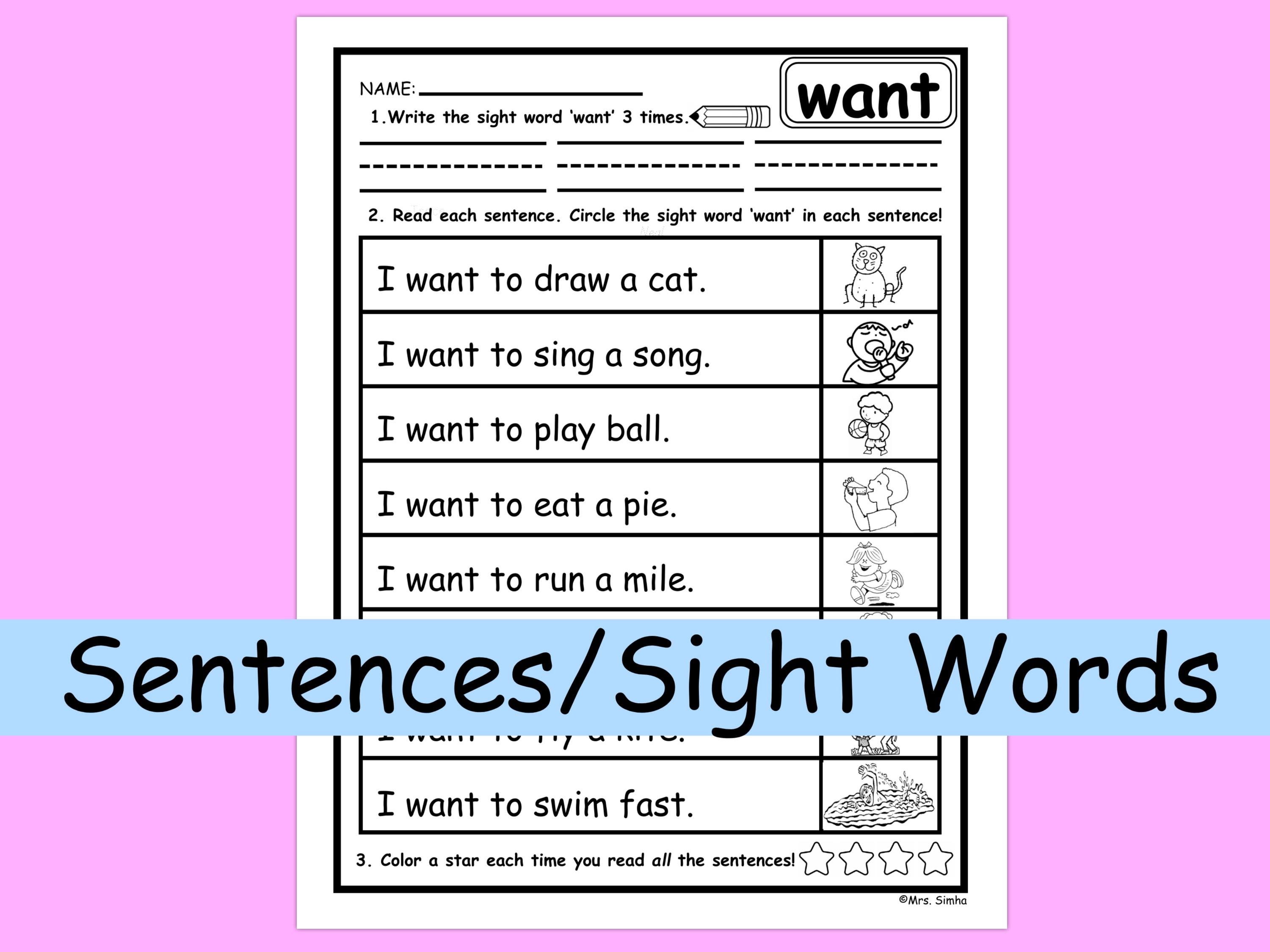 Phonics CVC Worksheets - Sentences/sight Words Practice!! #2 - Etsy