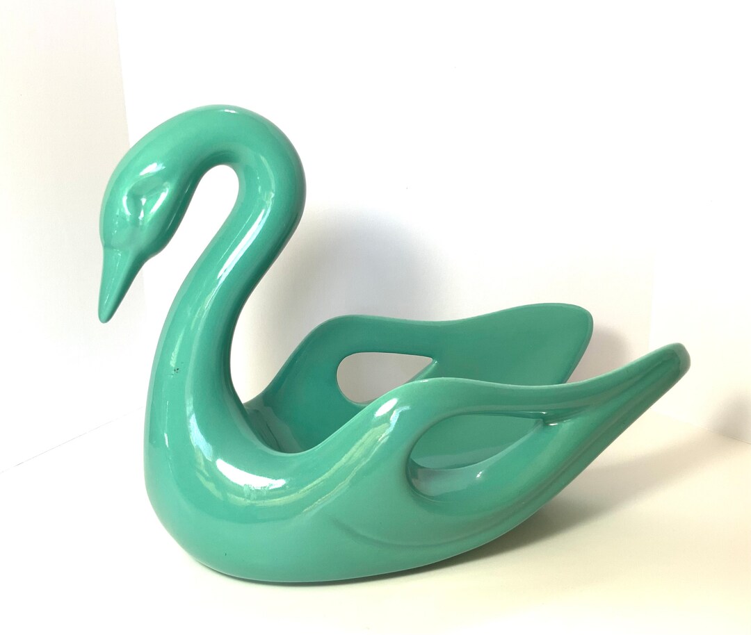 Vintage Kitsch Ceramic Teal Art Deco Style Graceful Swan Towel Holder ...