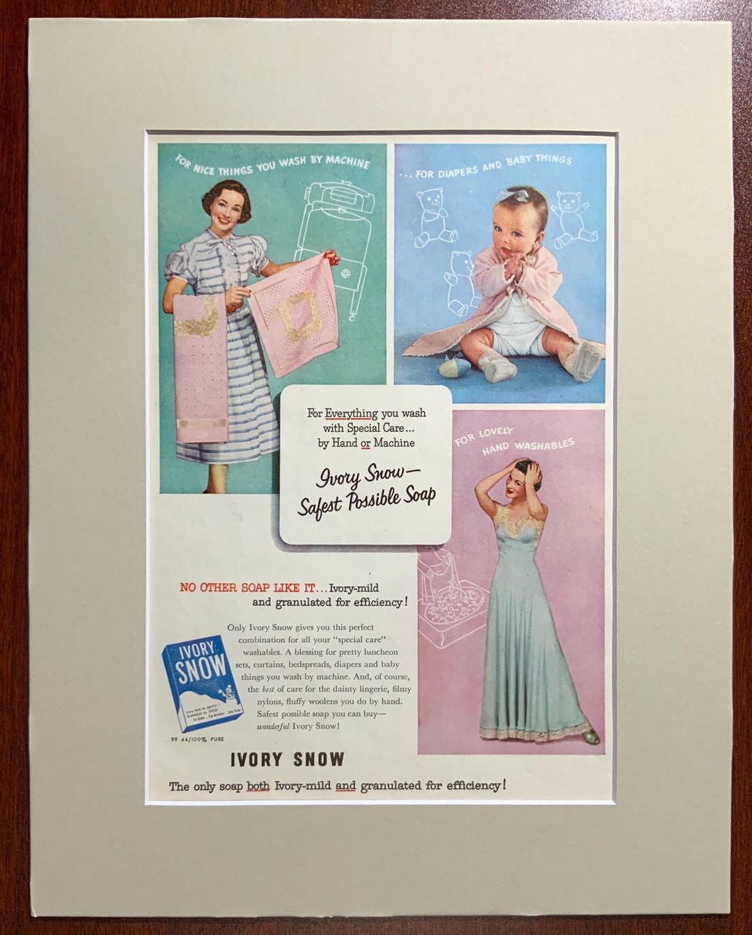 Original 1952 Ivory Snow Granulated Soap Vintage 11” X 14” Matted Print ...