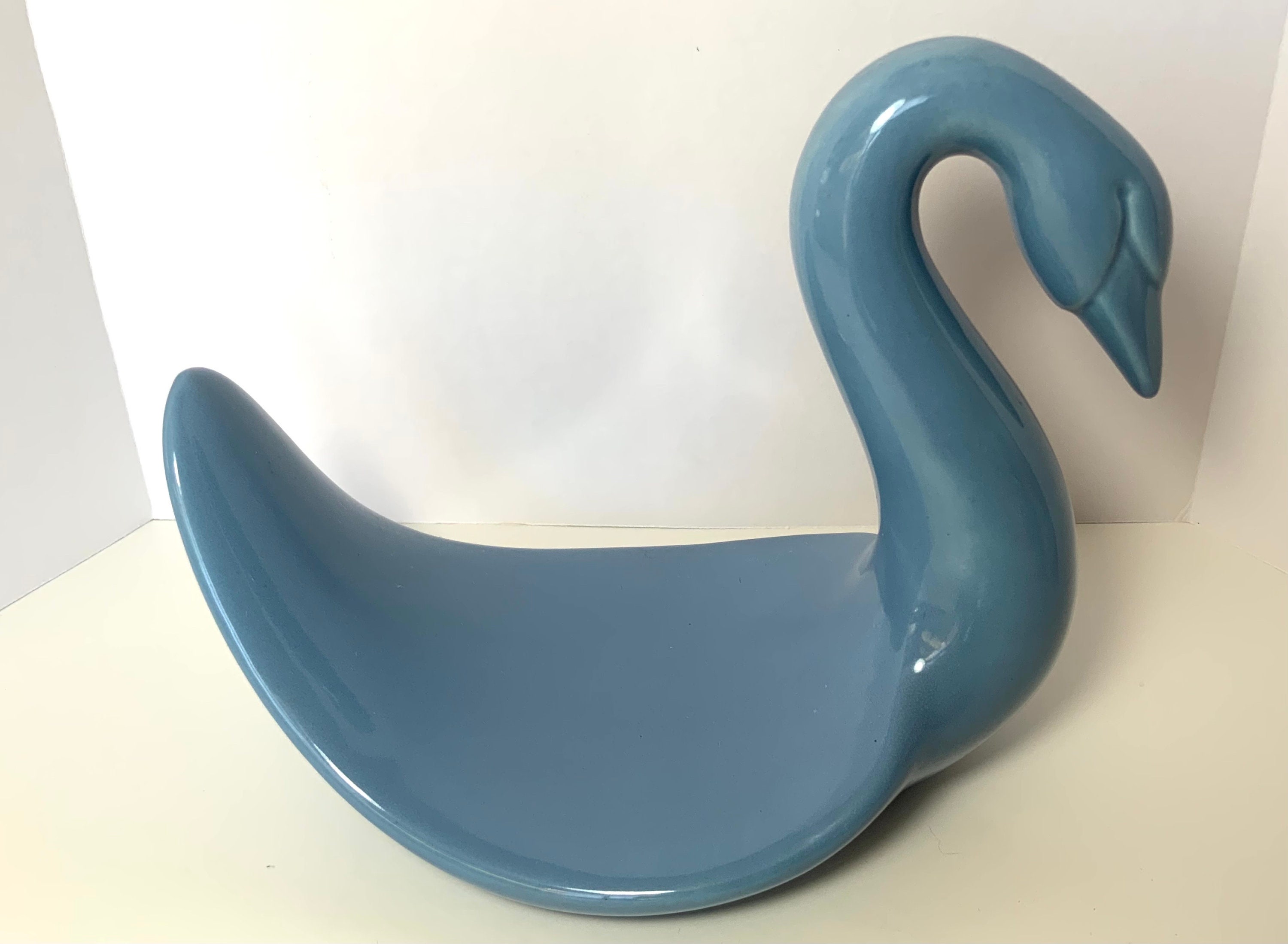Vintage Kitsch Ceramic Art Deco Style Blue Swan Towel Holder Trinket ...