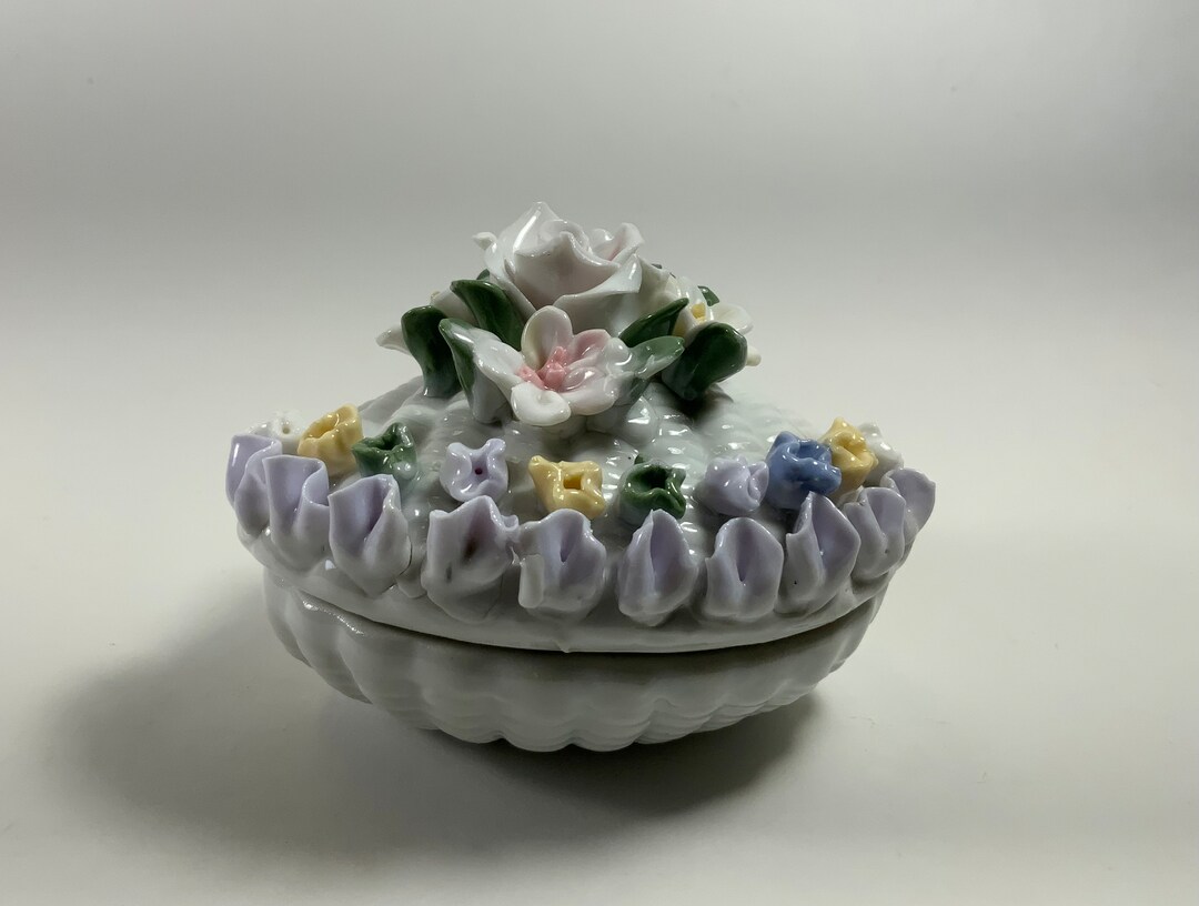 Vintage Porcelain Floral Clam Shaped Trinket Ring Box - Etsy