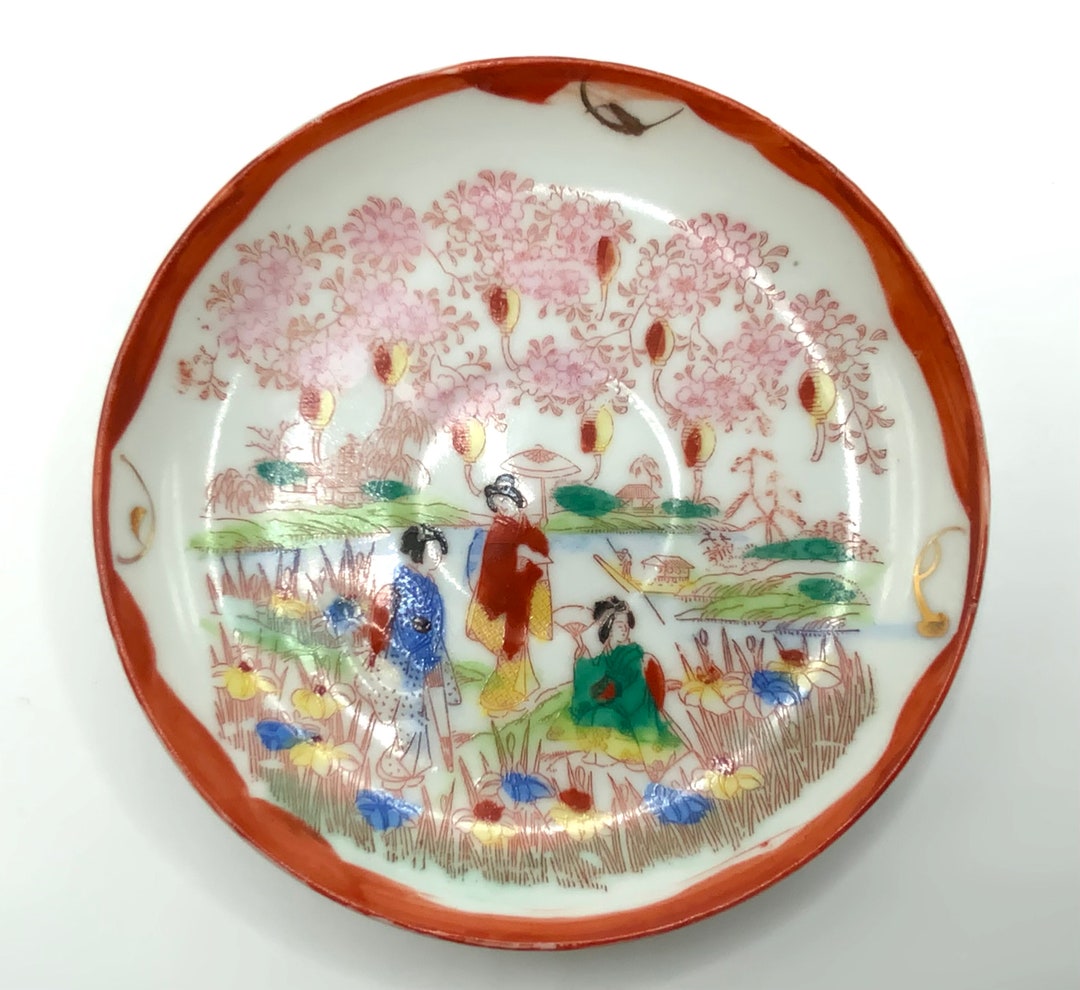 Red Rim Hand Painted Vintage Geisha Plate - Etsy