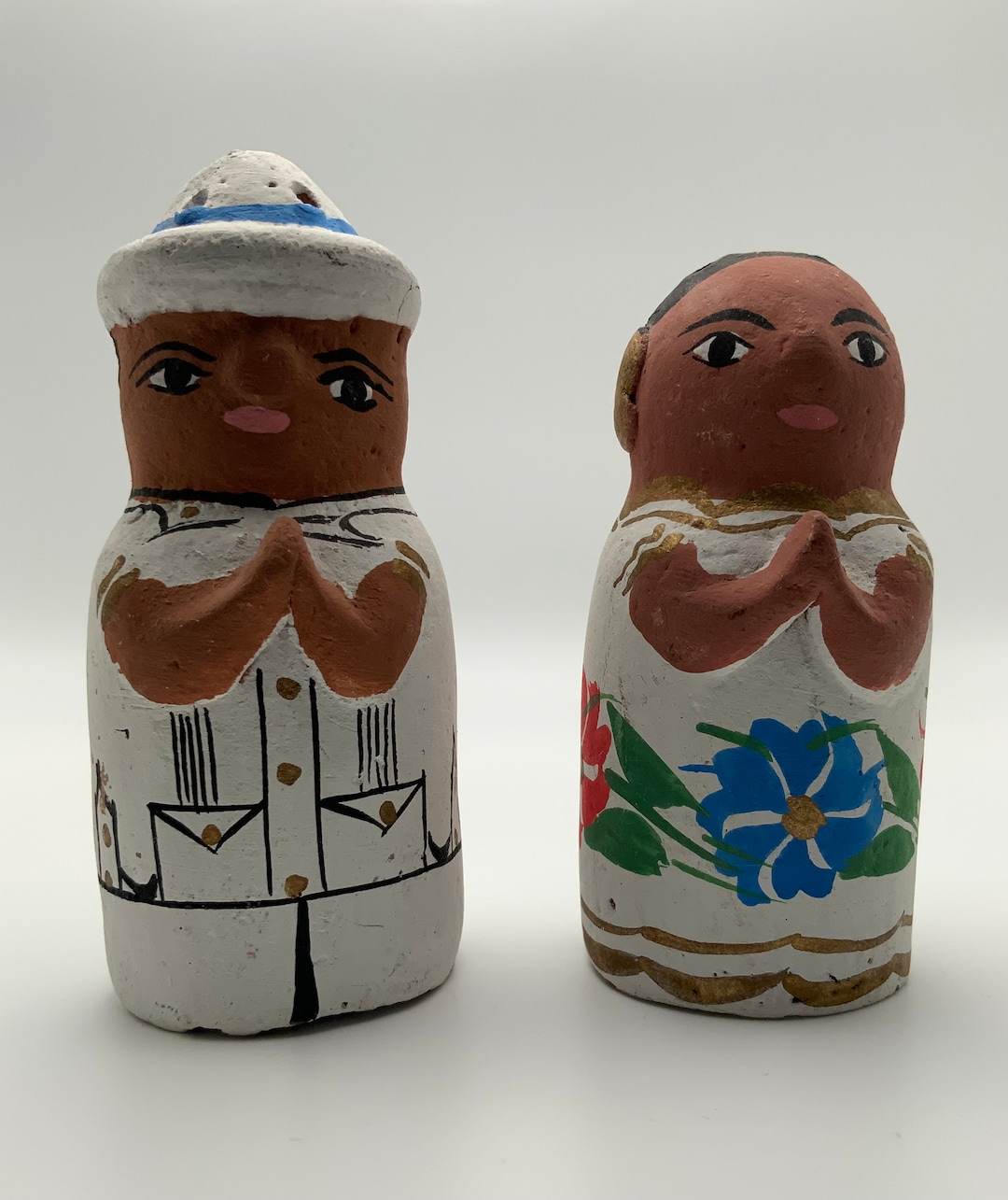 Vintage Hand Painted Folk Art Clay Salt & Pepper Shaker - Etsy