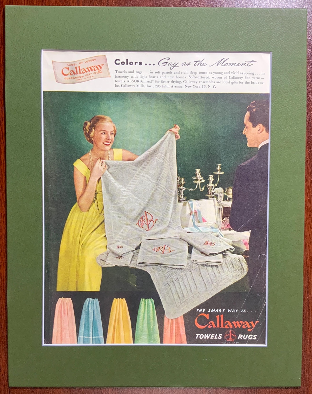 Original 1948 Callaway Towels and Rugs Vintage 11” X 14” Matted Print ...