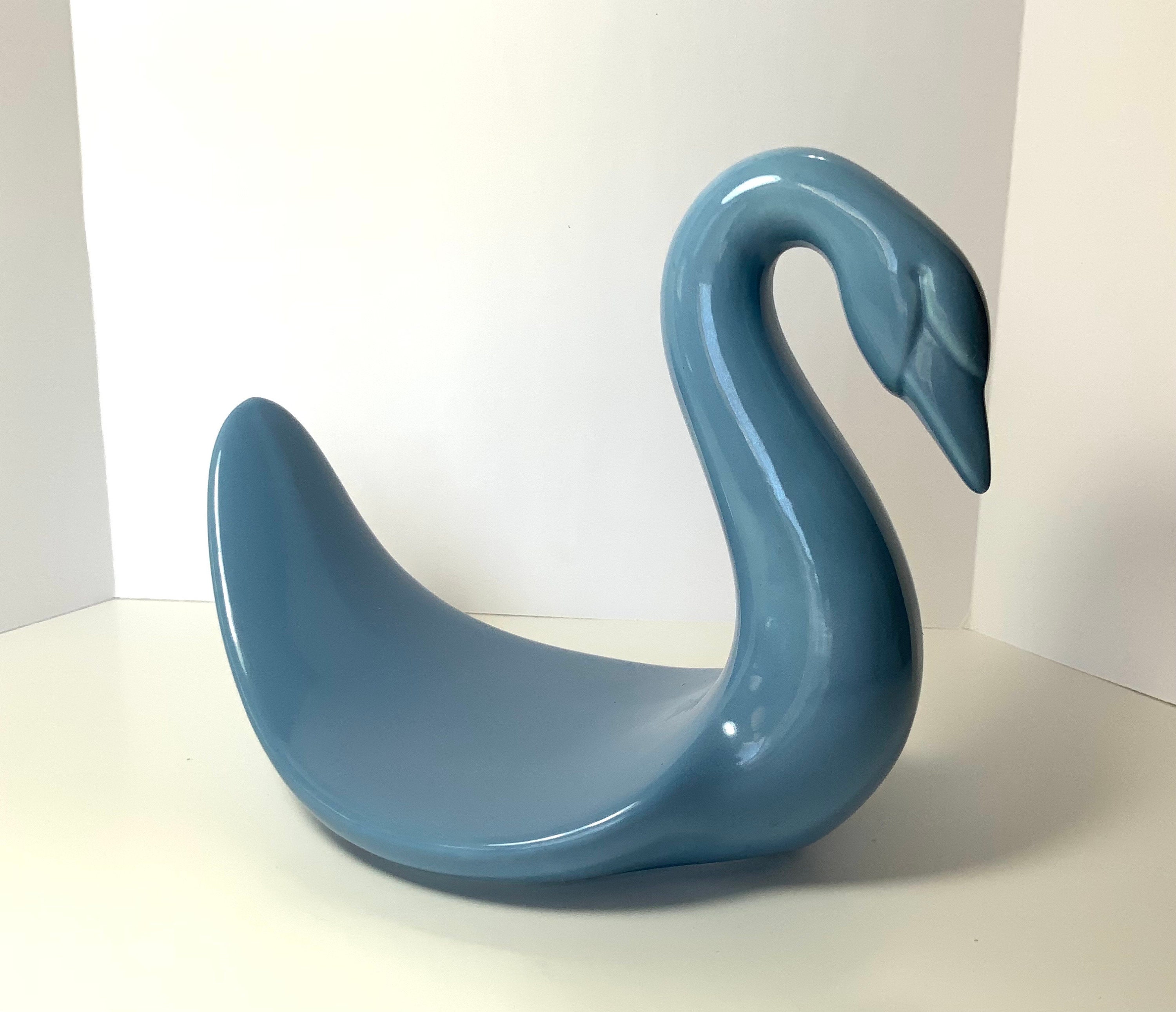 Vintage Kitsch Ceramic Art Deco Style Blue Swan Towel Holder Trinket ...