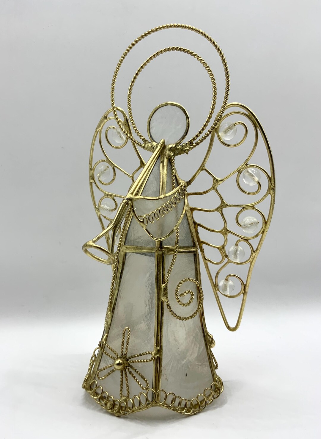 Vintage Capiz Shell Angel Figurine Gold Wire Frame Figurine - Etsy