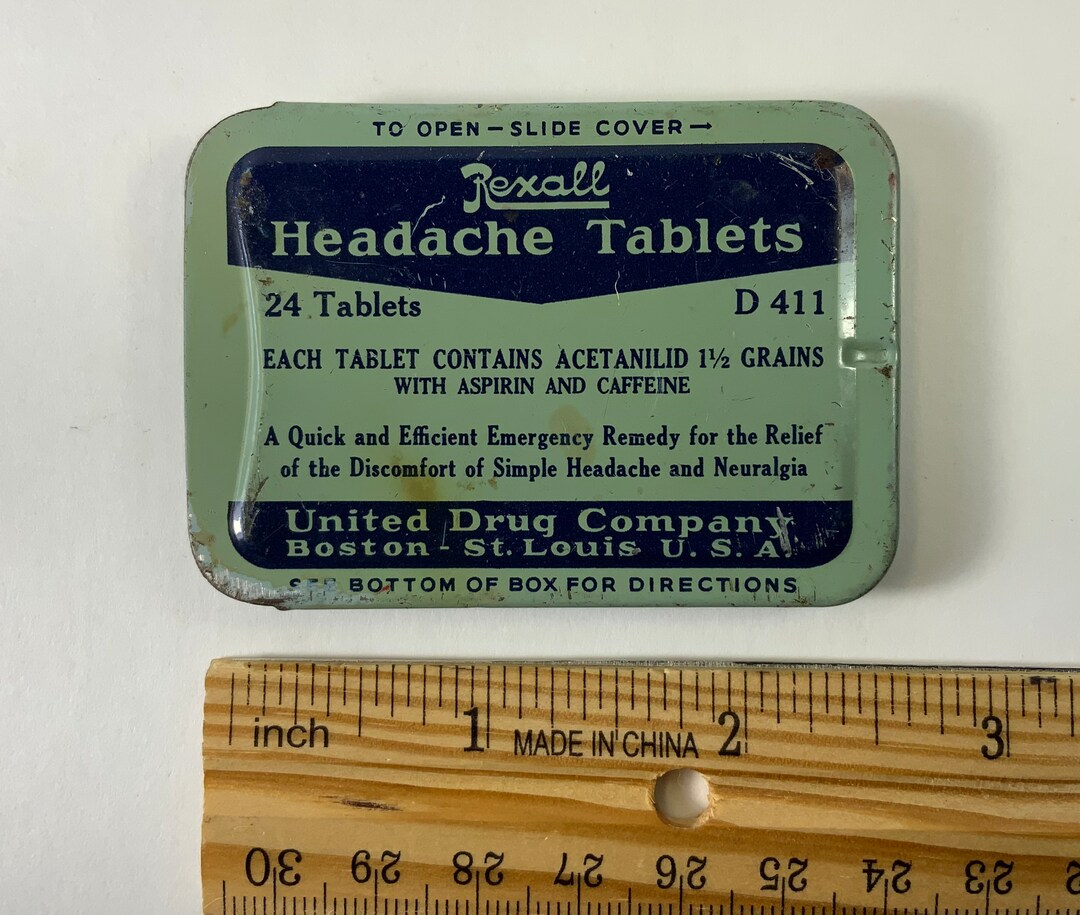 Vintage Rexall Headache 24 Tablets Slide Top Advertising Tin - Etsy
