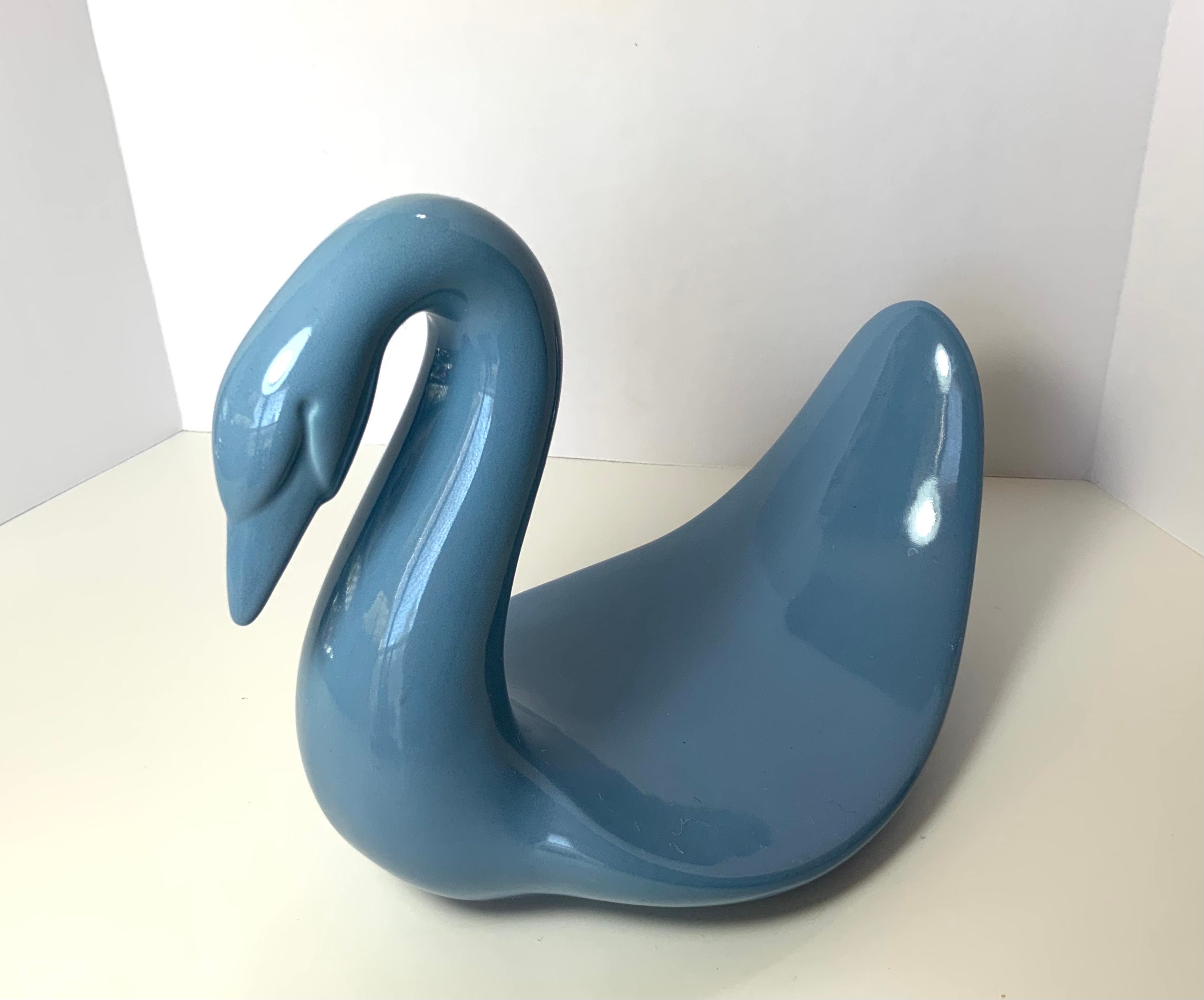 Vintage Kitsch Ceramic Art Deco Style Blue Swan Towel Holder Trinket ...