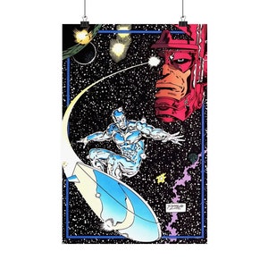 Vintage Silver Surfer and Galactus Comic Panel Premium Poster Print ...