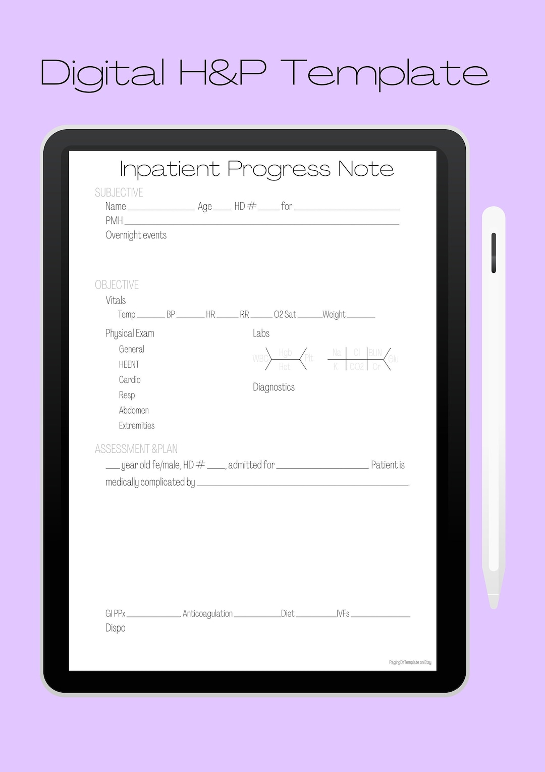 Inpatient Medicine SOAP Note - Etsy