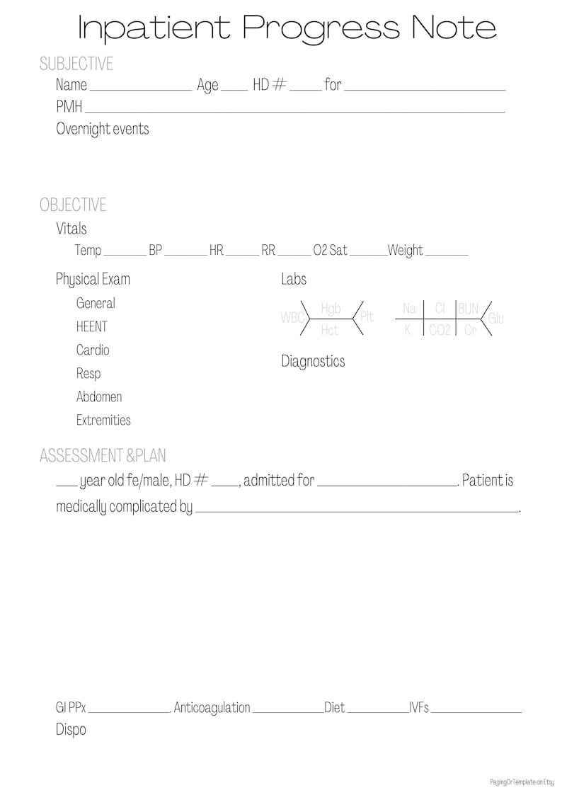 Inpatient Medicine SOAP Note - Etsy