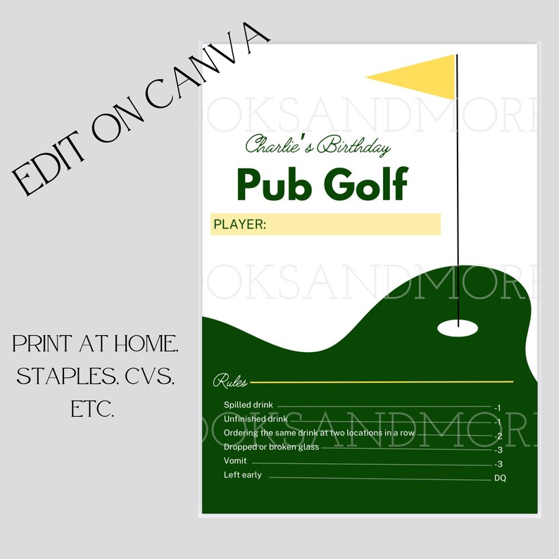 Birthday Pub Golf Scorecard Template, Digital, Editable, Party Activity, Golf Party, Bar Crawl ...