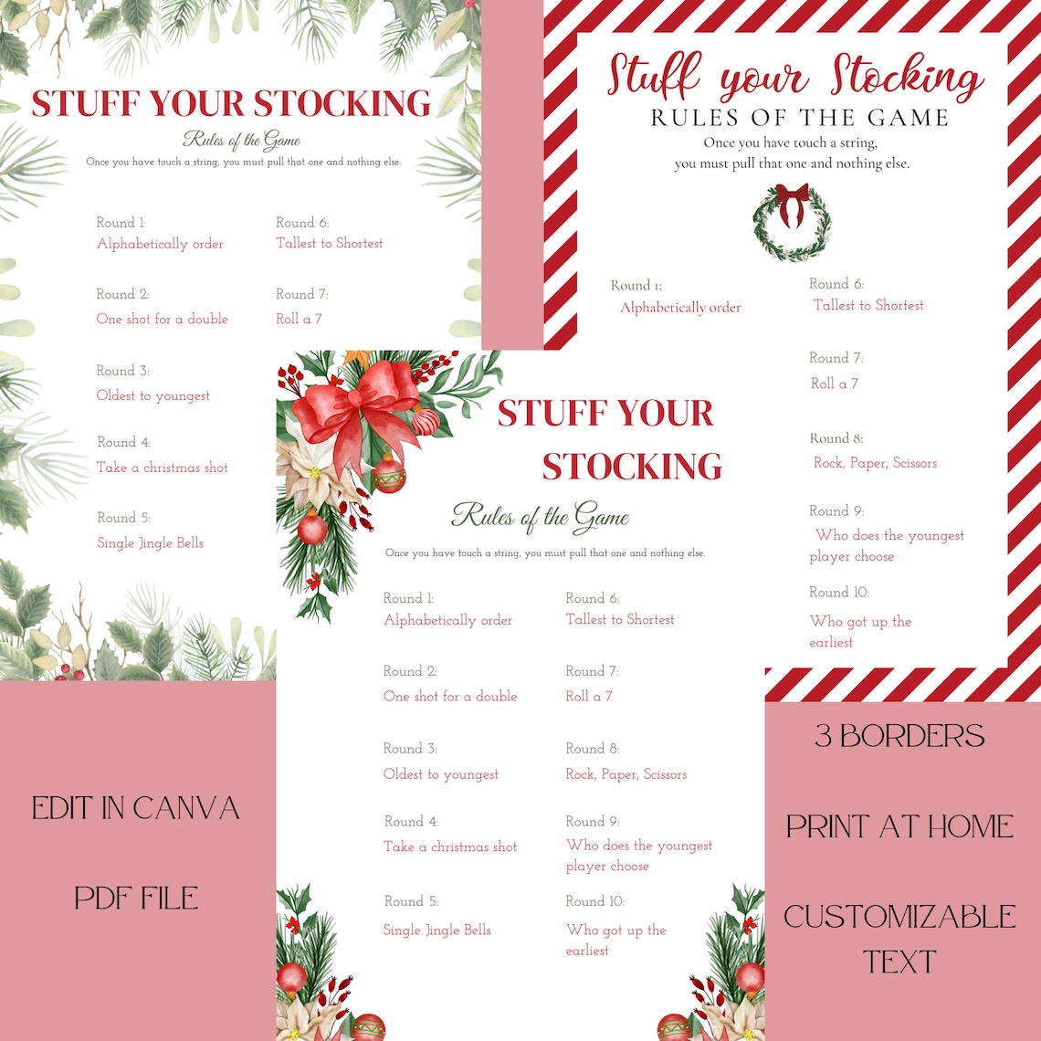Christmas Stocking Stuffer Game Printable, Editable Holiday Game, Rule ...