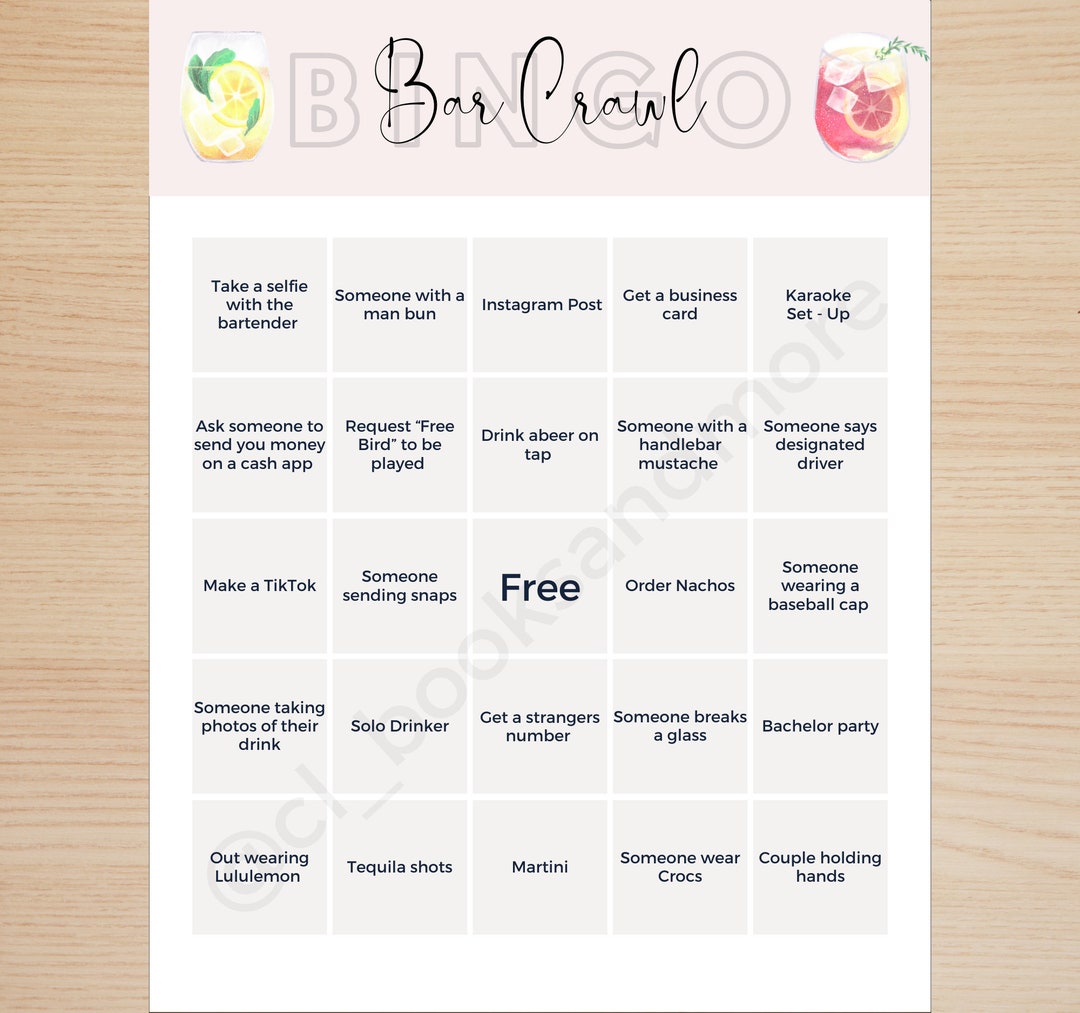 Bar Crawl Bingo, Bachelorette Party Game, Girls Night Out, Bingo, Pub ...