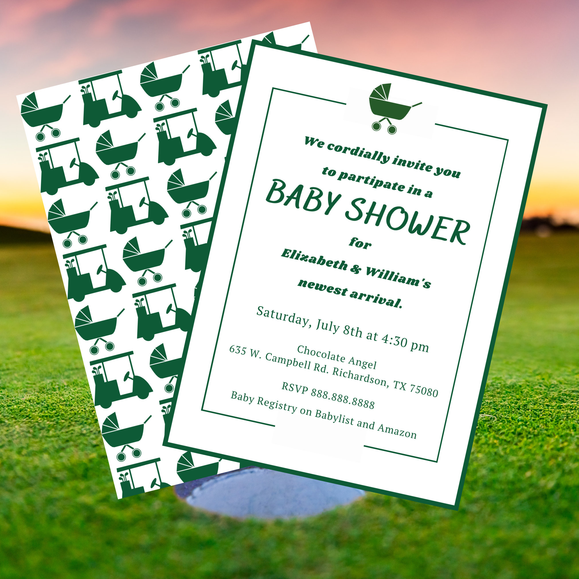 Editable Baby Shower Invite, Masters Theme, Golf Baby Shower, Gender ...