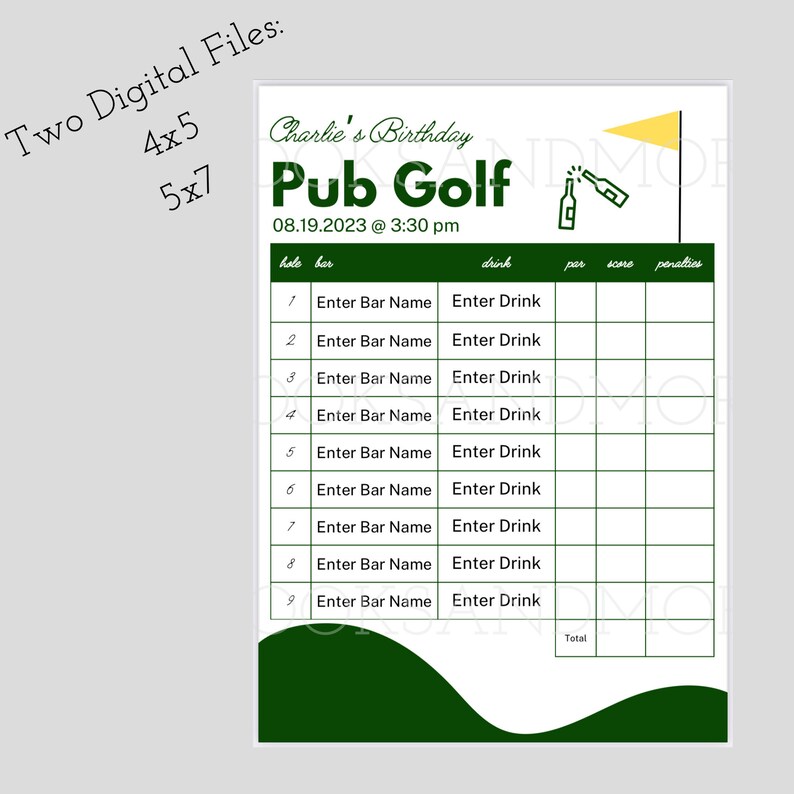Birthday Pub Golf Scorecard Template, Digital, Editable, Party Activity ...