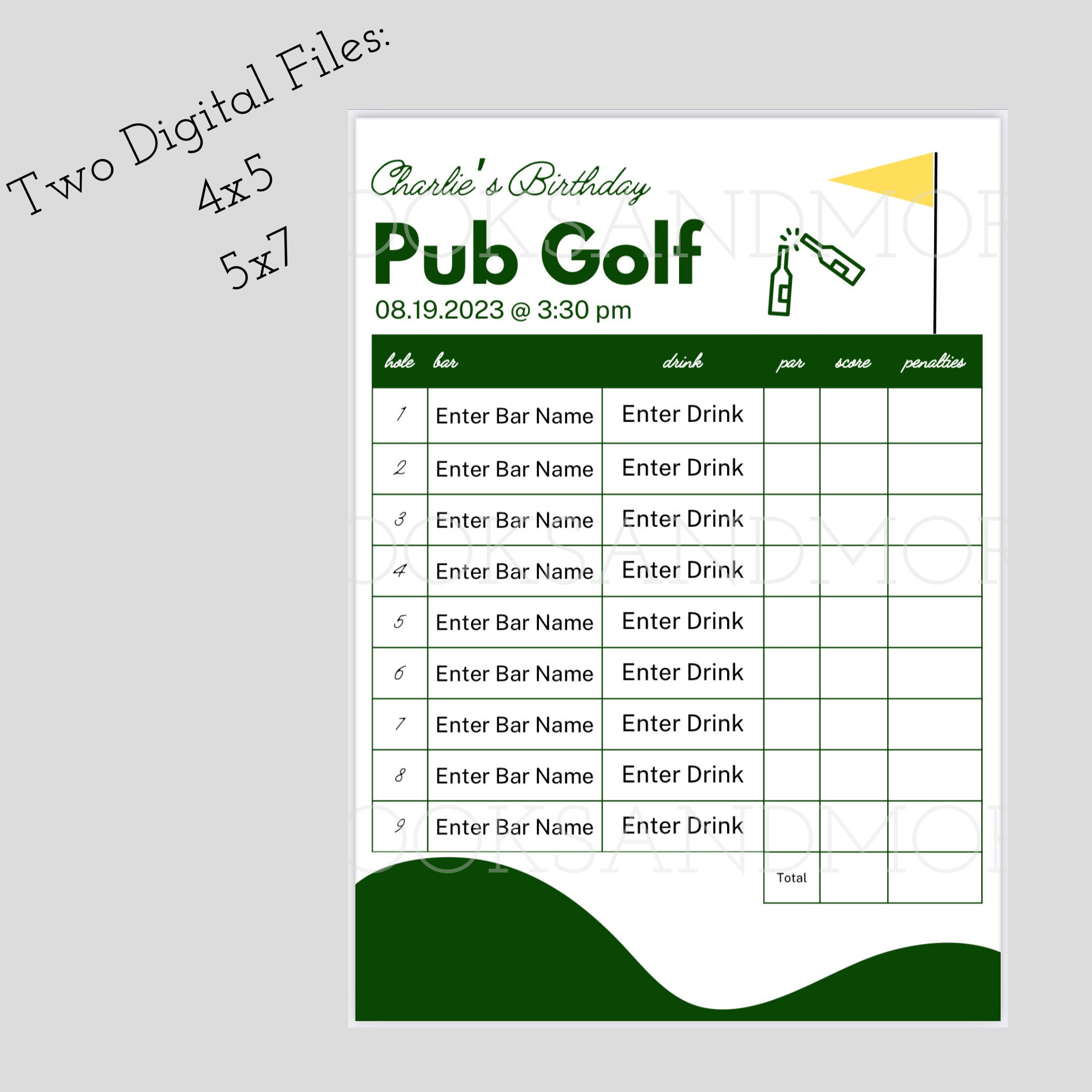 Birthday Pub Golf Scorecard Template, Digital, Editable, Party Activity ...