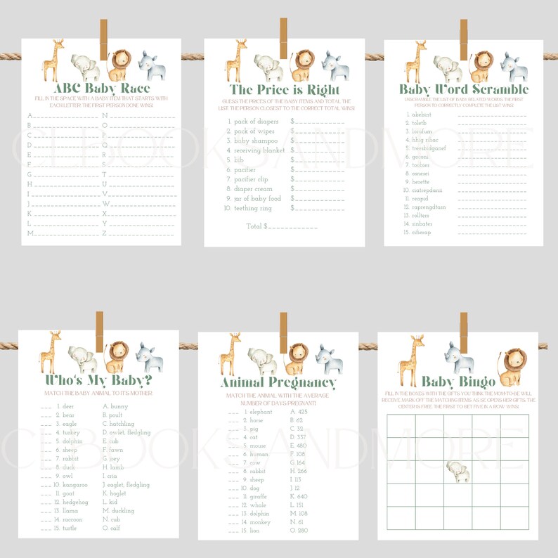 Animal Theme Baby Shower Games, Editable, 8.5x11, Baby Animals, Party ...