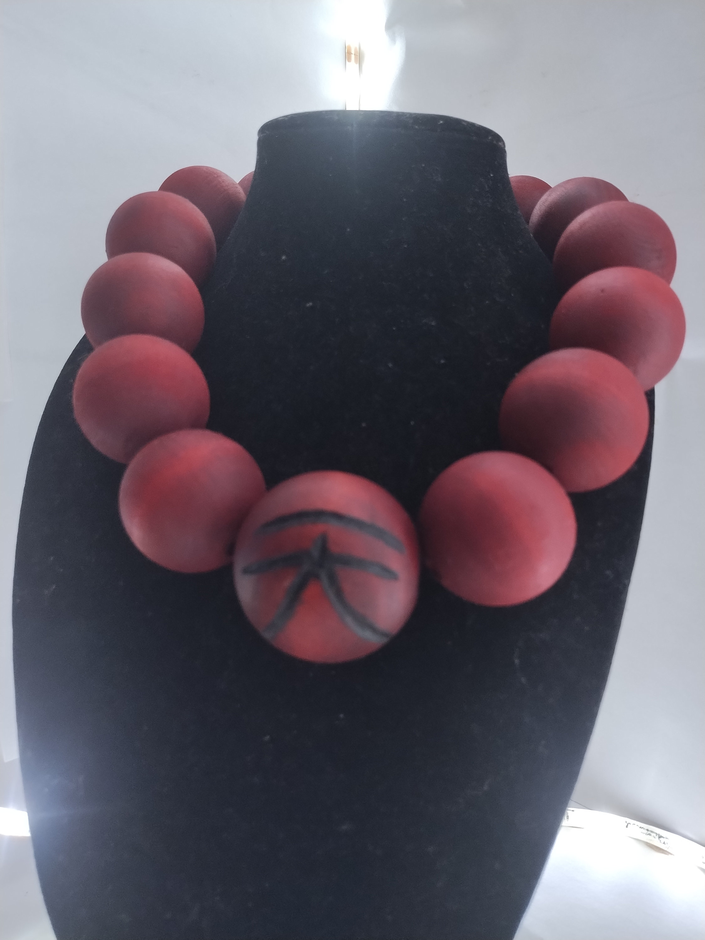 Fire Red Akuma Wood Beads Necklace. Short Style. - Etsy