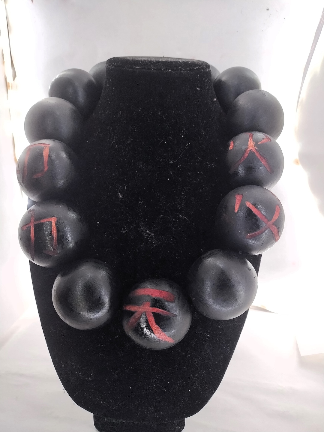 50MM AKUMA Style Black Wooden Monk Beads.16in Short Style. Engraving ...