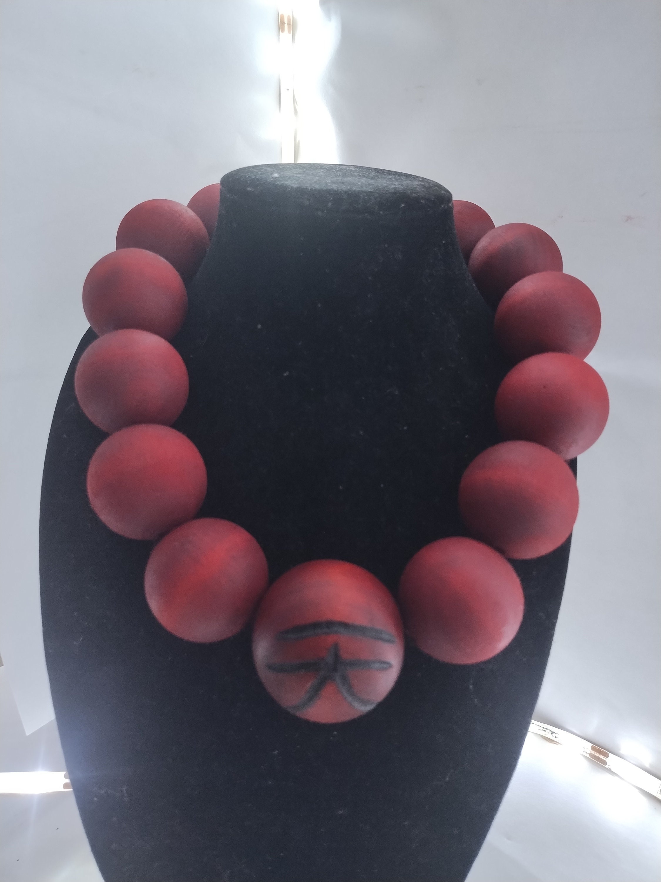 Fire Red Akuma Wood Beads Necklace. Short Style. - Etsy