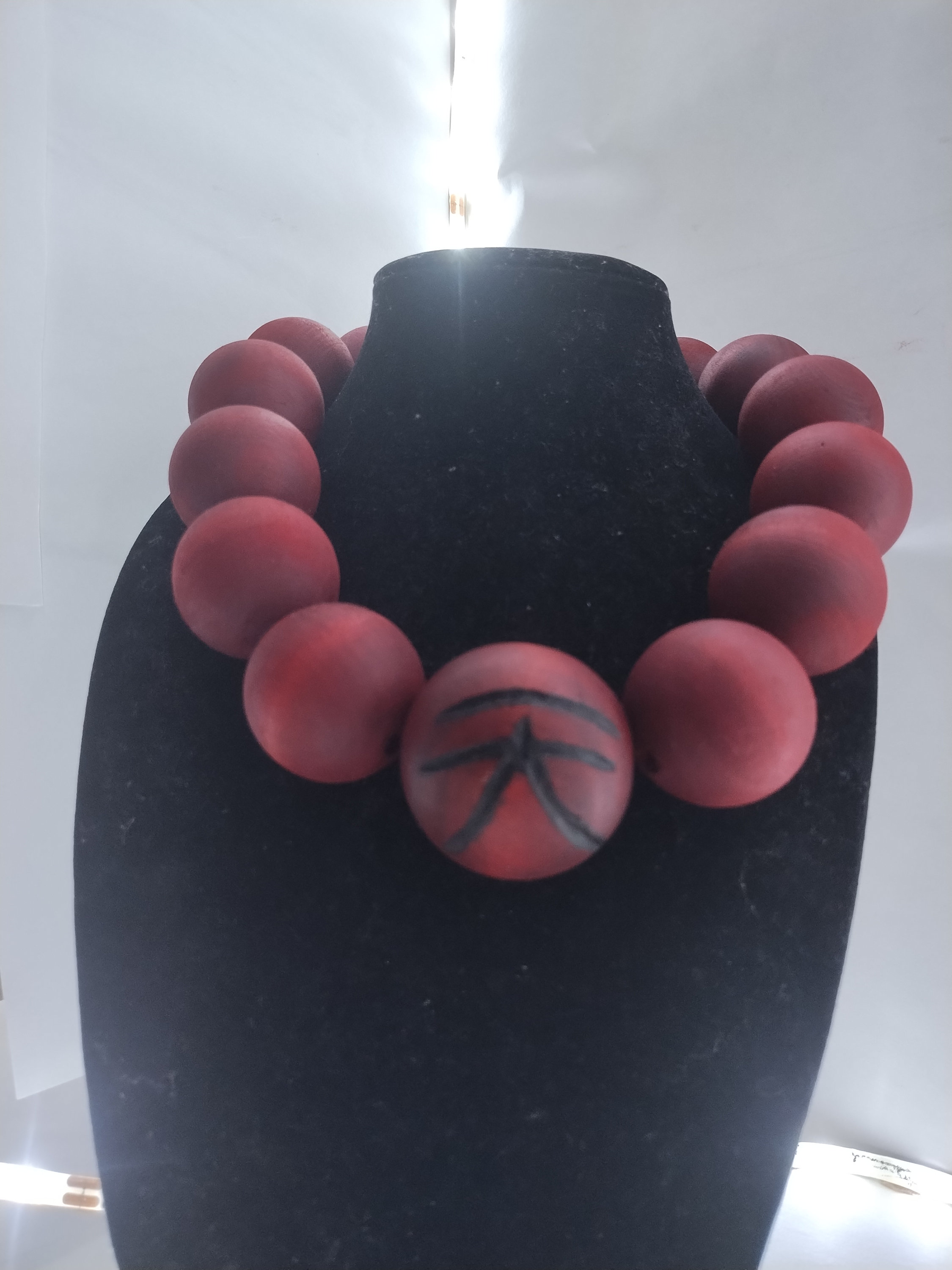 Fire Red Akuma Wood Beads Necklace. Short Style. - Etsy