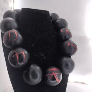 50MM AKUMA Style Black Wooden Monk Beads.16in Short Style. Engraving ...