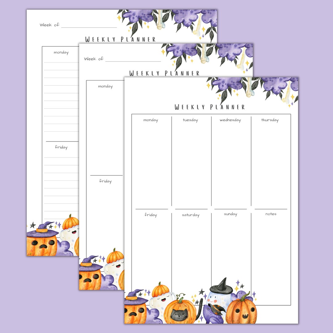 Weekly Planner Template - Halloween Watercolor - Printable, Goodnotes ...