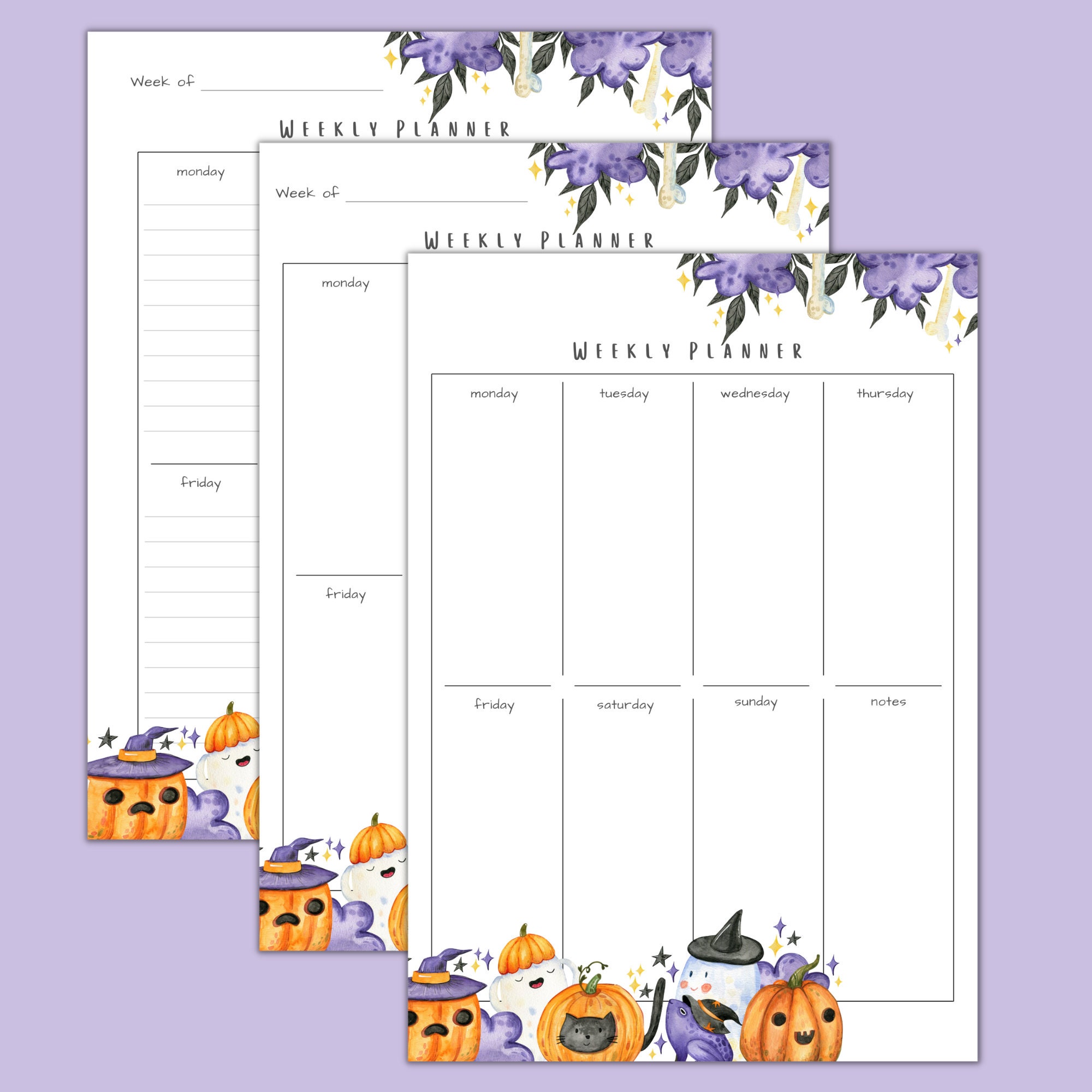 Weekly Planner Template - Halloween Watercolor - Printable, Goodnotes ...