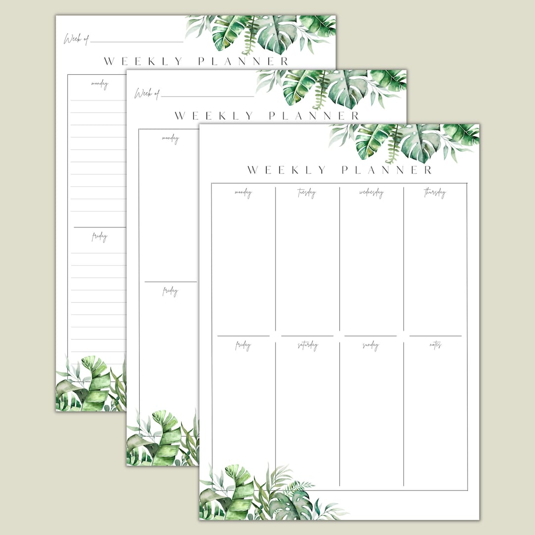 Weekly Planner Template - Watercolor Leaves - Printable, Goodnotes - Etsy