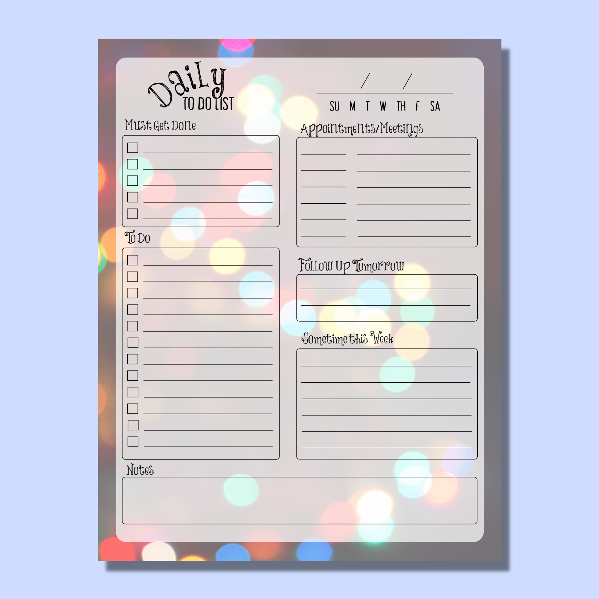 Printable/digital Planner Holiday Lights Daily to Do List - US Letter ...